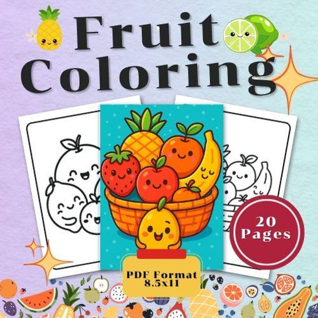 Fruit Coloring Pages for Kids – Cute Kawaii Fruit Printable Coloring ...