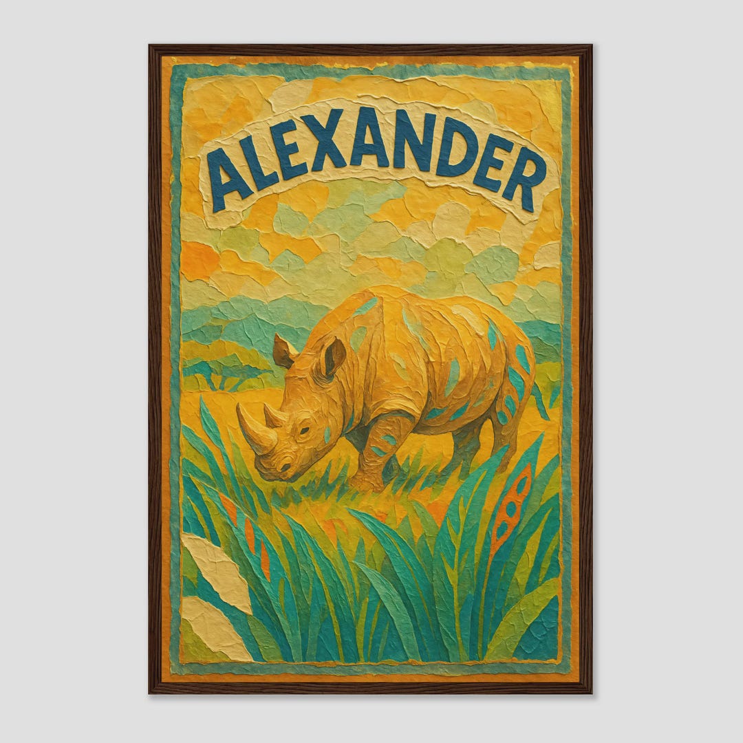 Rhino in Savannah Kids Wall Collage Art - Etsy