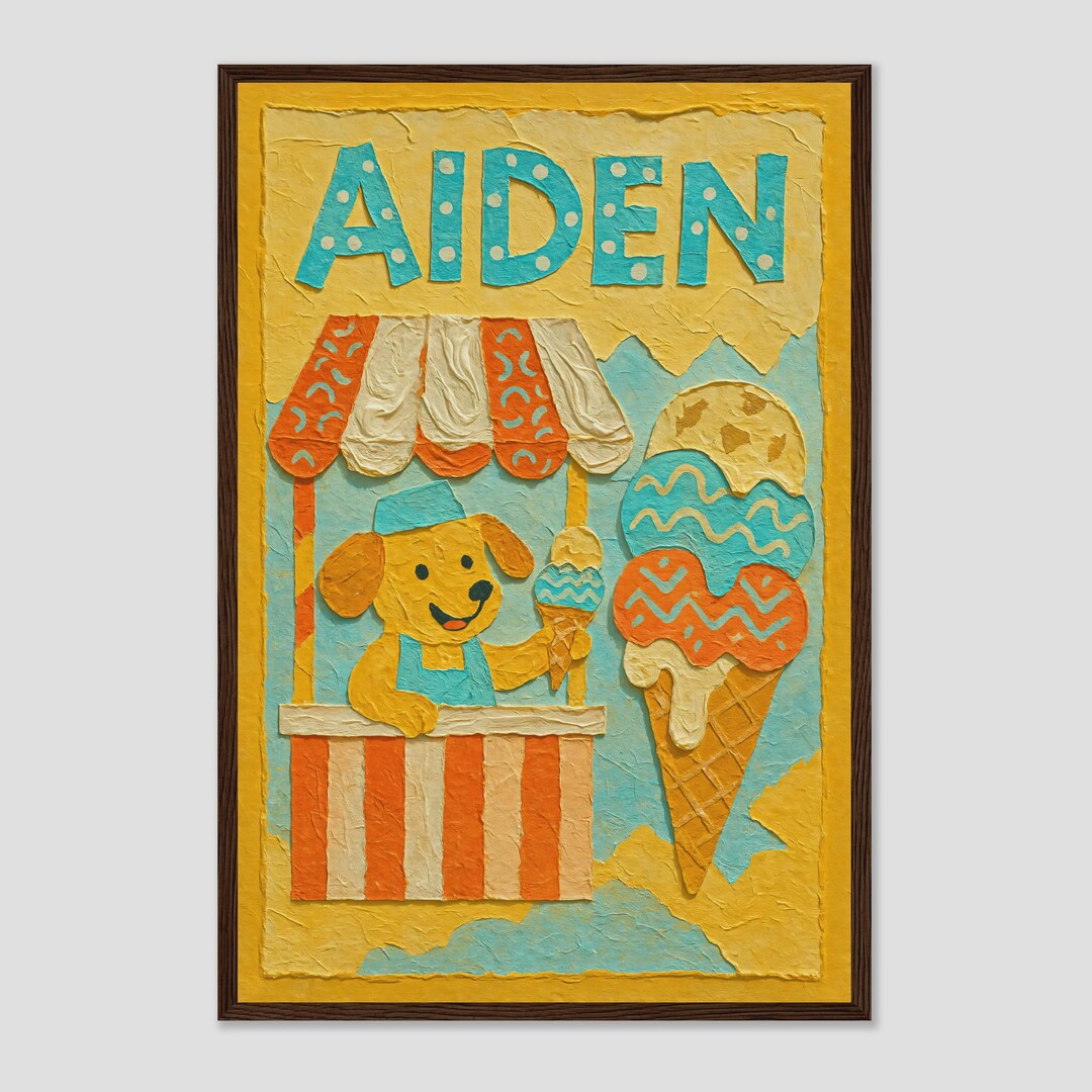 Aiden Cut-paper Cheerful Pup at Ice Cream Booth — Buttercup & Aqua Blue ...
