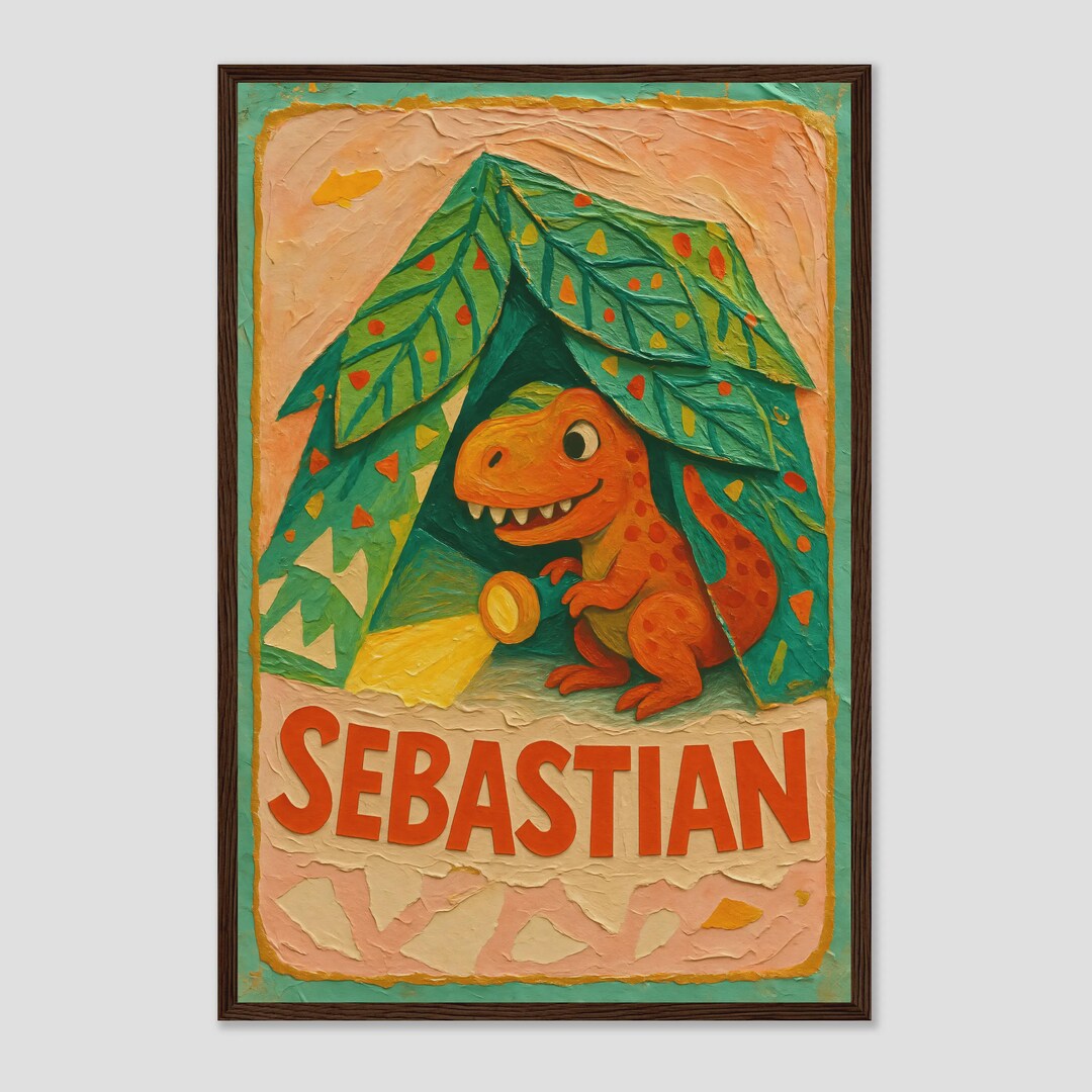 Sebastian Leaf Tent Dino Kids Wall Art Print - Etsy