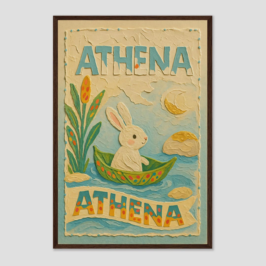 Athena Bunny Leaf Boat Nursery Collage Art - Etsy