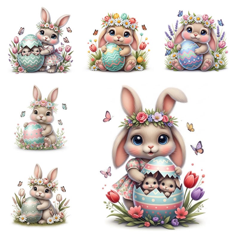 Easter Bunny Clipart Bundle | Whimsical Spring Floral Designs (digital ...
