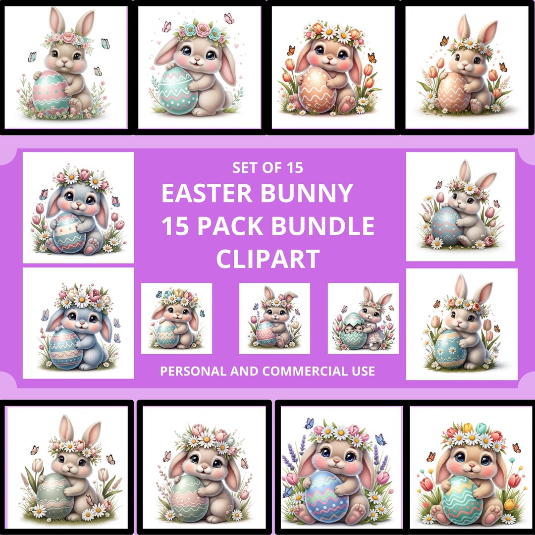 Easter Bunny Clipart Bundle | Whimsical Spring Floral Designs (digital ...