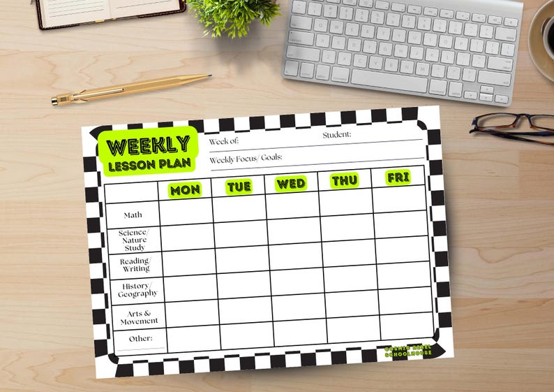 Homeschool Weekly Lesson Plan Printable & Editable PDF – With Subjects ...