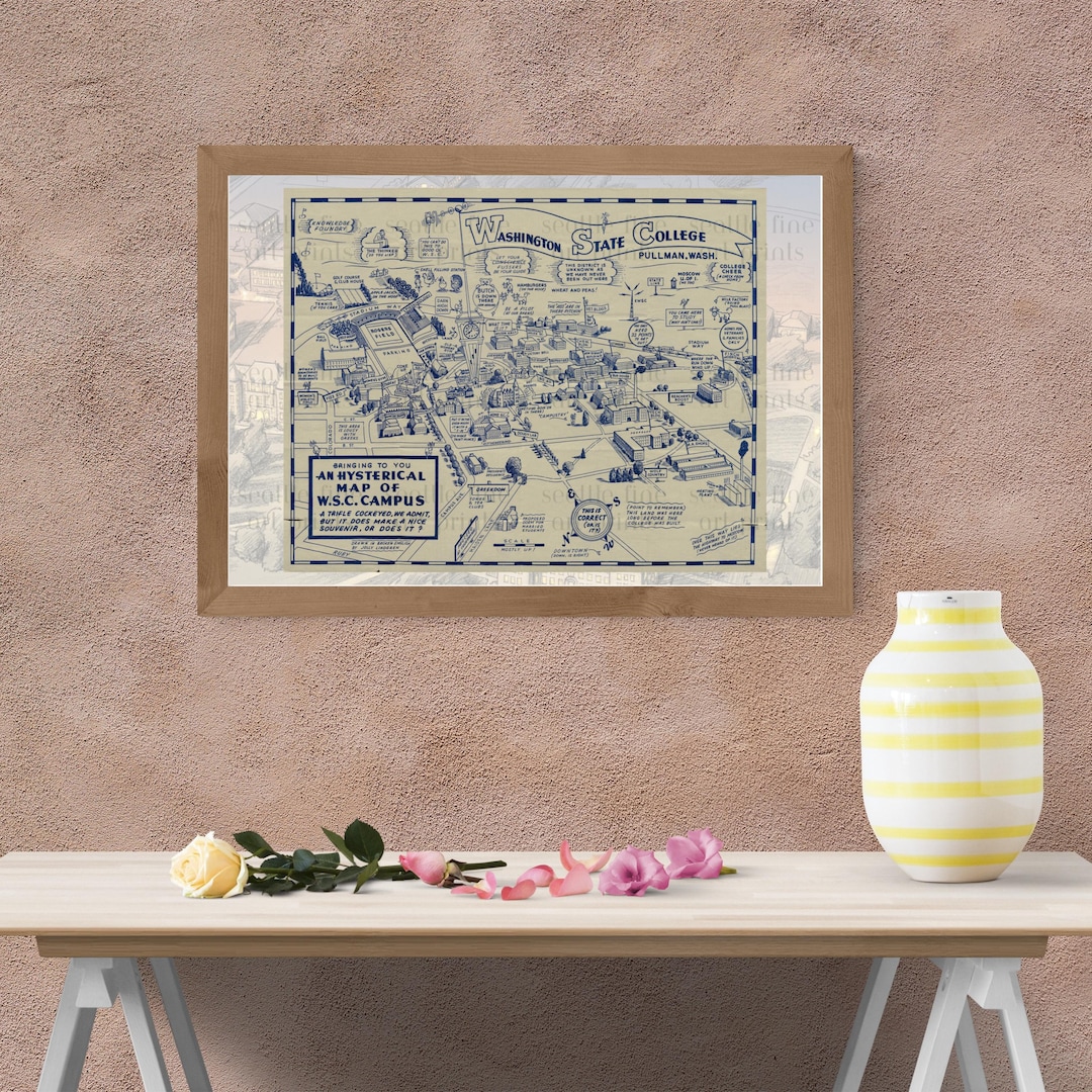 WSU Hysterical Map Art Print: 1946 Washington State College ...