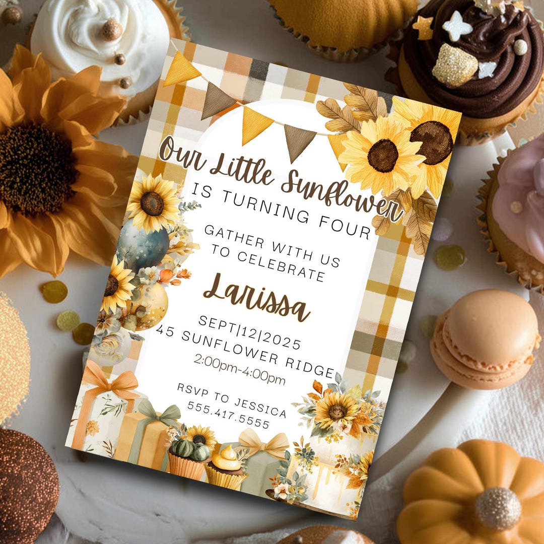 Sunflower Birthday Invitation: Rustic Autumn Floral, Editable Canva ...