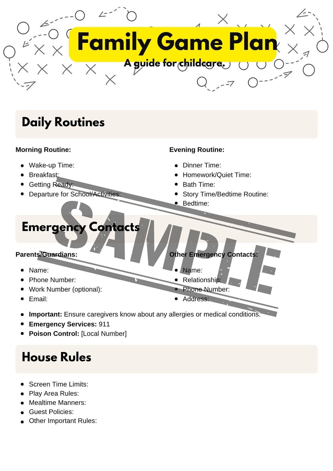 Family Game Plan Template - Etsy