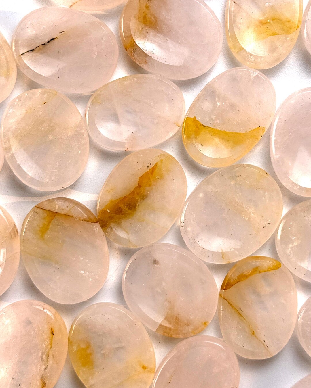 Rose Quartz Golden Healer Worry Stone: Reiki Meditation Crystal - Etsy