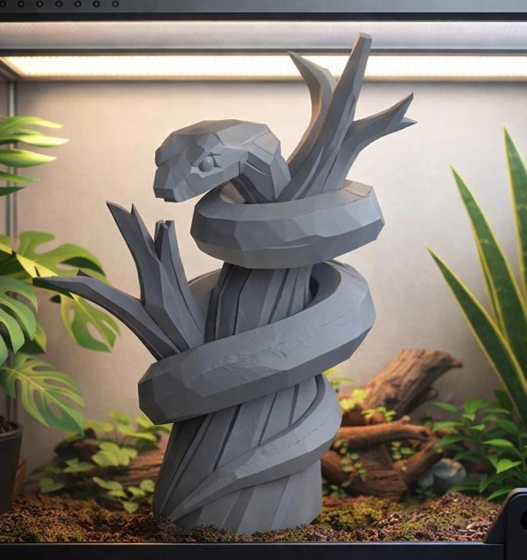 Modern Geometric Snake Statue 3D Model STL File | Reptilian Sculpture ...