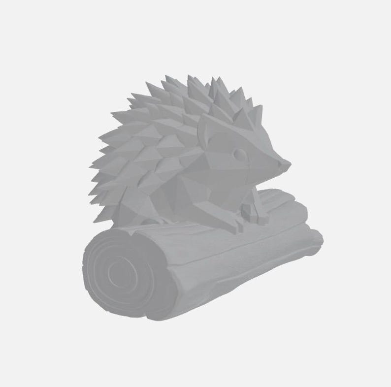 3D Printed Hedgehog on Log Statue | Low Poly Woodland Decor (digital ...