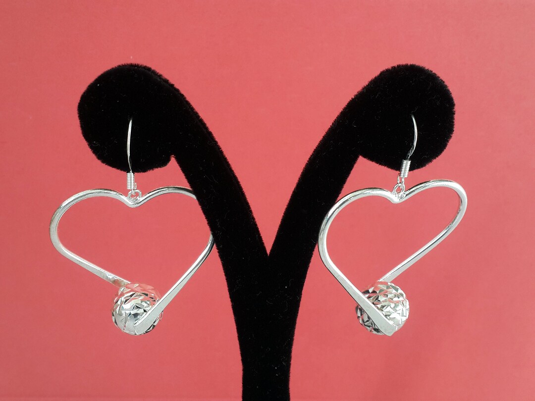 Sterling Silver Heart Dangle Earrings - Etsy