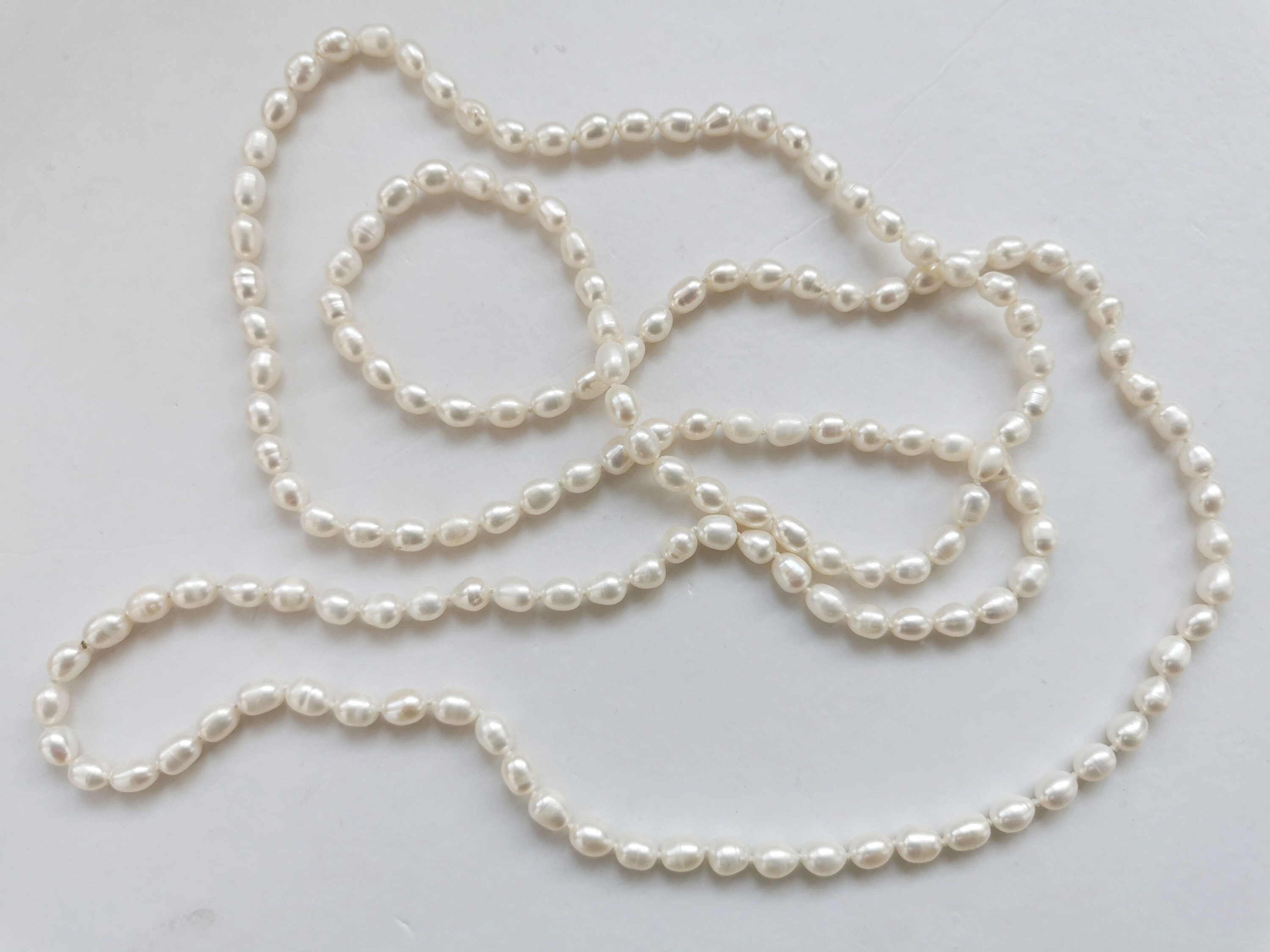 48 Inch Long White Rice Freshwater Pearls Rope Necklace Etsy