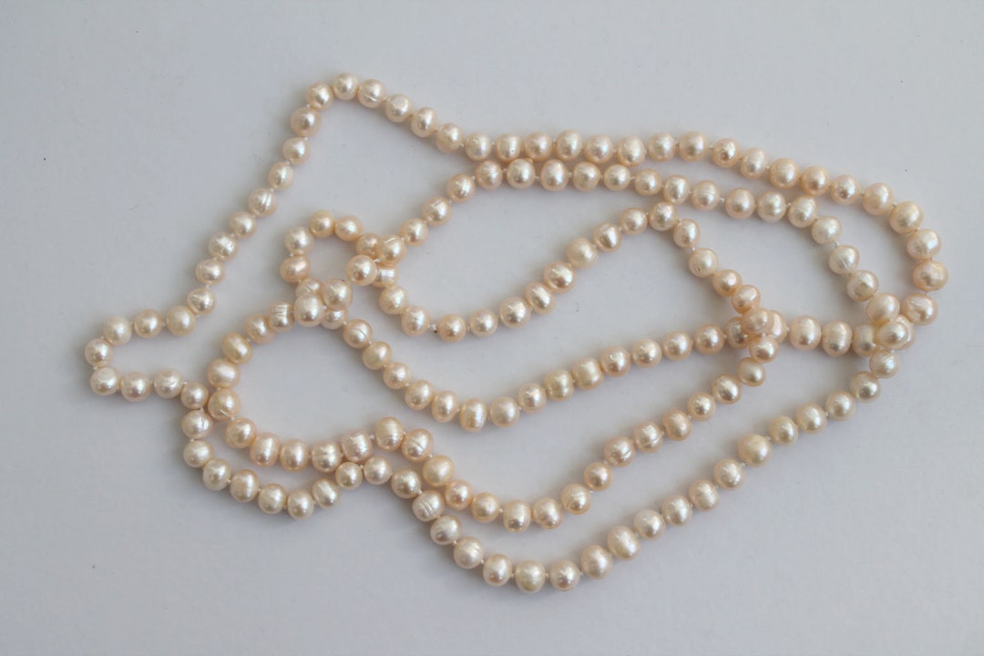 48 Inch Long 7-8mm Light Pink/champaign Color Freshwater Pearl Rope ...