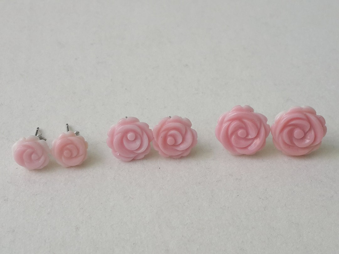 Beautiful Queen Conch Pink Shell Carved Rose Flower Stud Earrings 8/10 ...