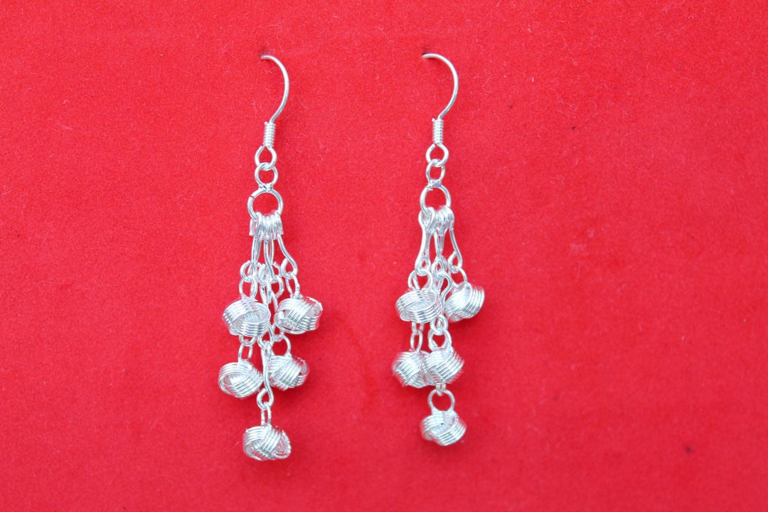 Sterling Silver Interlinked Wire Coil Cluster Dangle Earrings ...