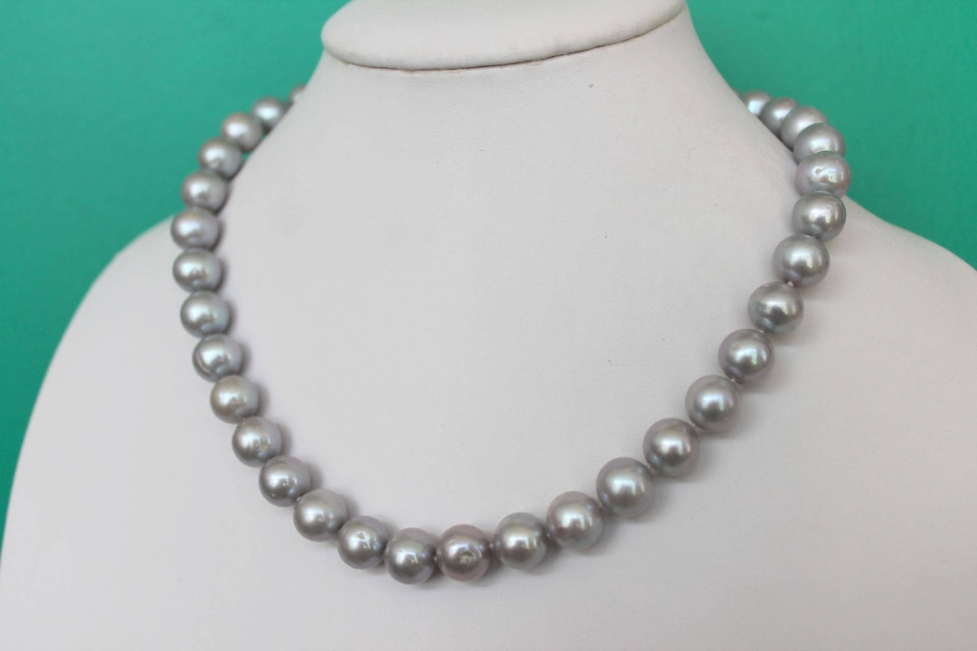 Large 11-12mm AA Silver Grey Freshwater Pearl Necklace - Etsy Canada