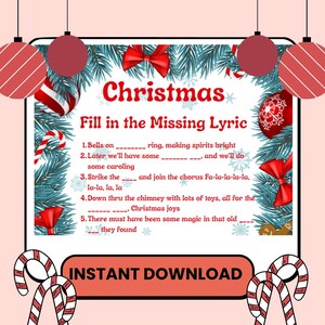 Christmas Fill-in-the-missing-lyric Trivia Game - Etsy