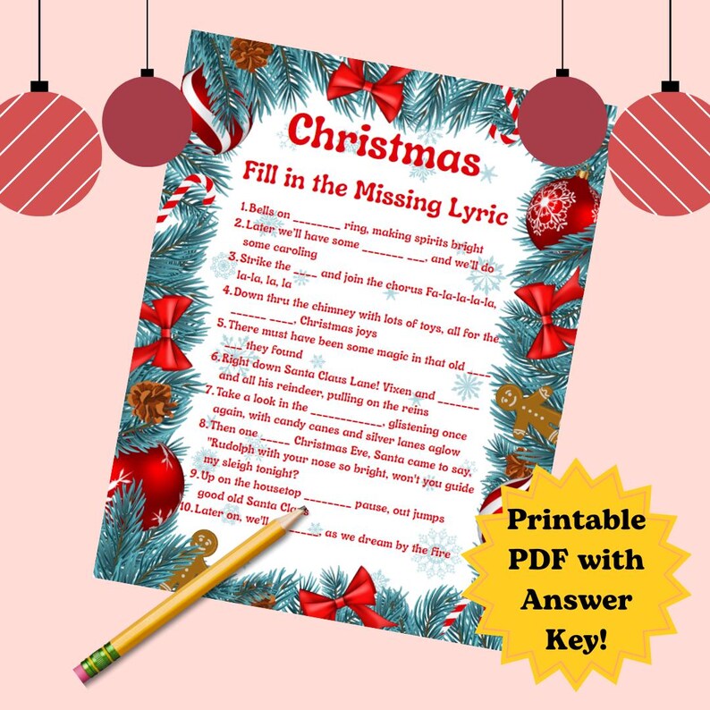 Christmas Fill-in-the-missing-lyric Trivia Game - Etsy