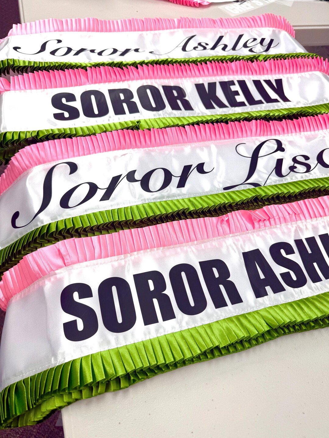 Sorority Pink and Green and Custom Sash for Sorority Chapter Events ...