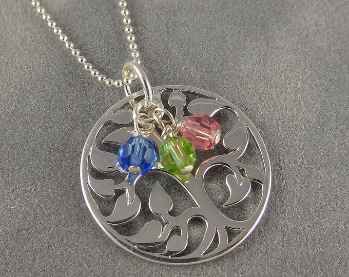 Silver Family Tree of Life Necklace Custom Birthstone - Etsy