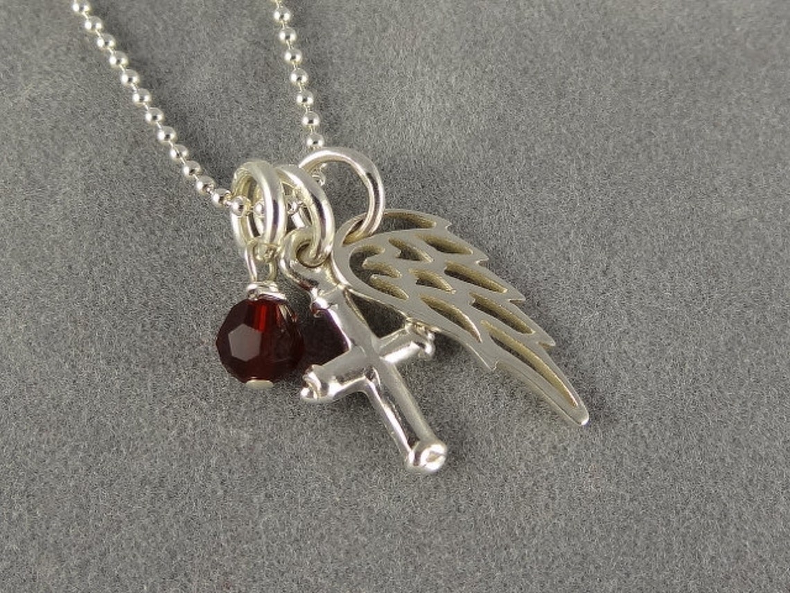 Sterling Angel Wing Necklace With Cross Charm Custom - Etsy