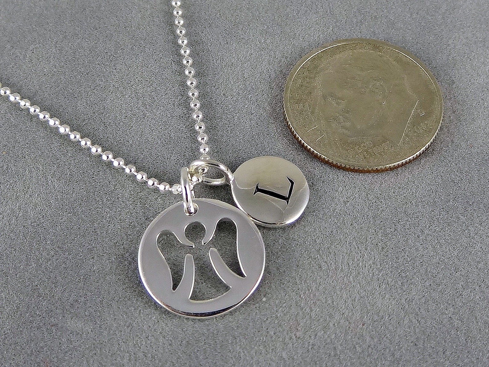 Silver Angel Initial Necklace Guardian Angel Necklace - Etsy