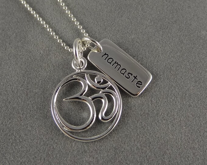 Sterling Om Necklace With Namaste Charm Yoga Jewelry Meditation Jewelry ...