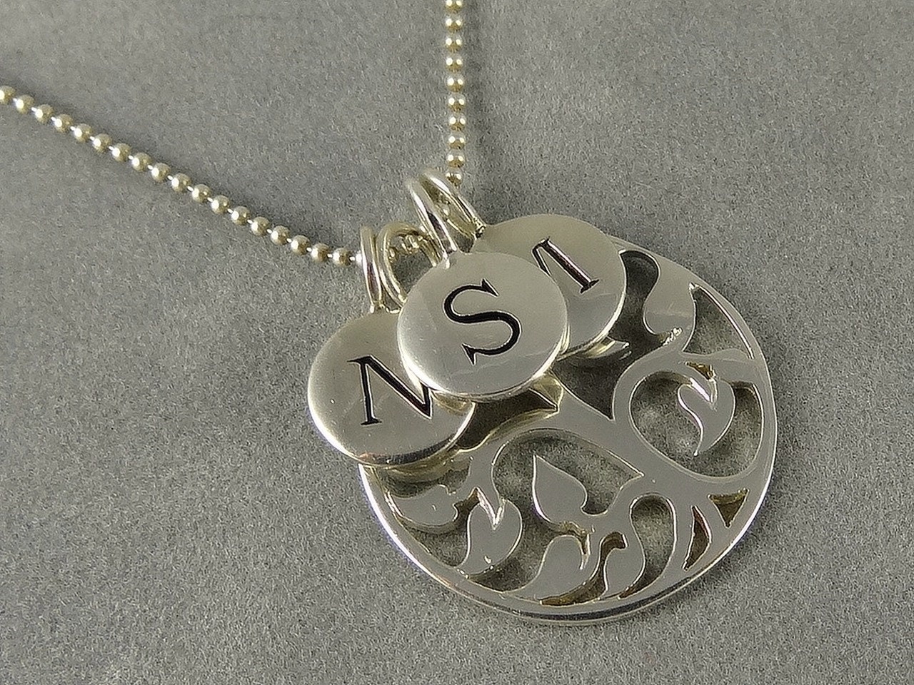 Silver Family Tree of Life Triple Initial Necklace | Etsy