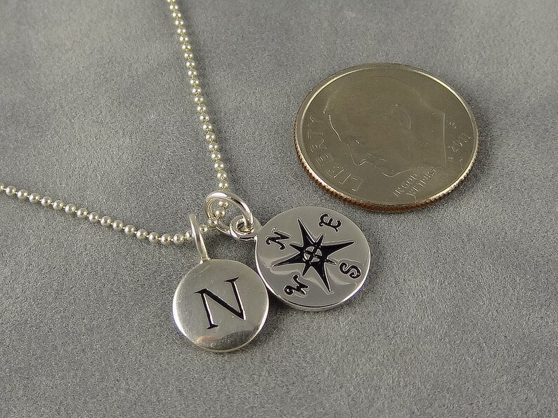 Custom Silver Compass Initial Necklace Personalized Necklace Etsy