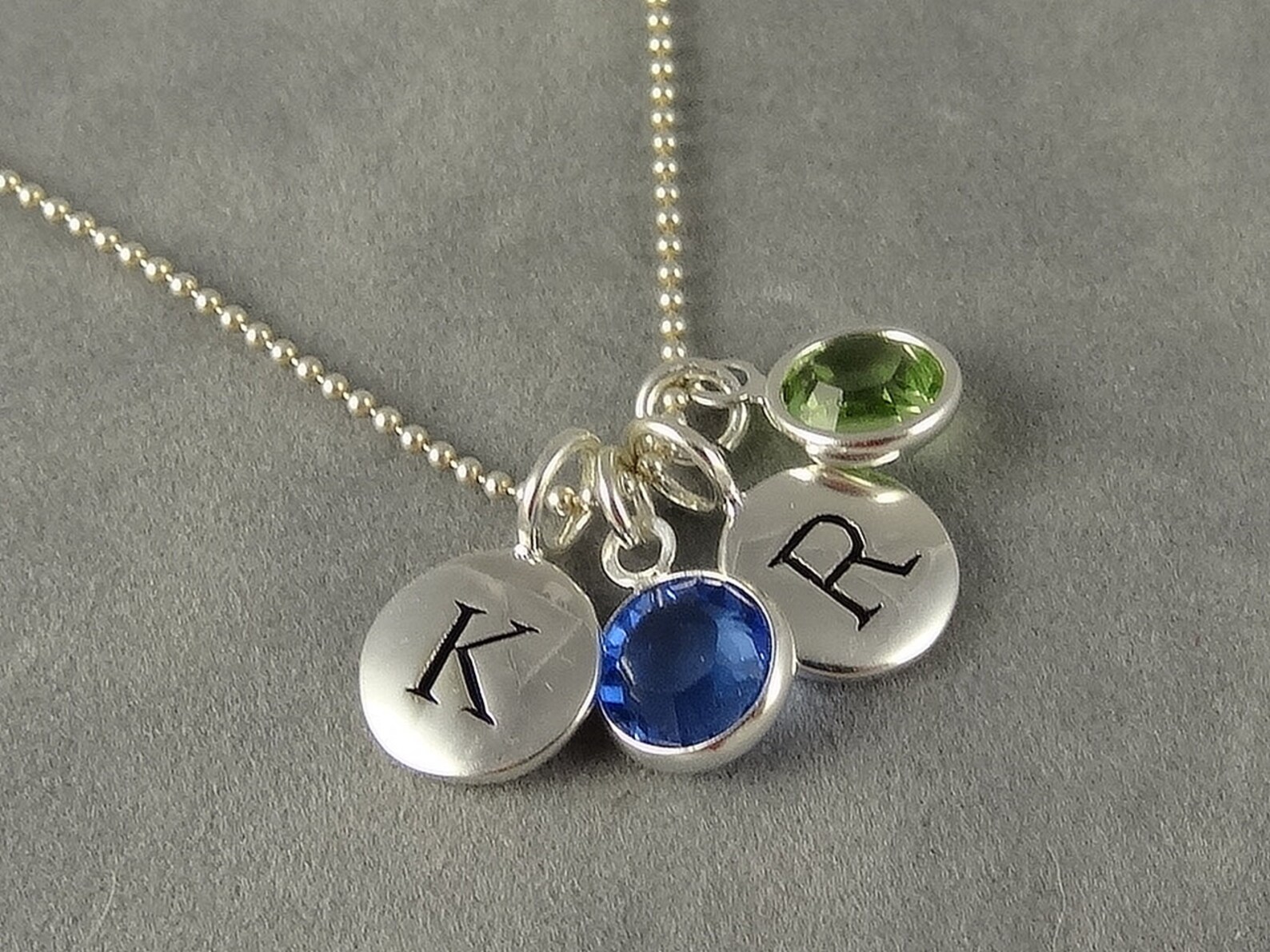 Custom Two Initial Birthstone Necklace Silver Personalized | Etsy