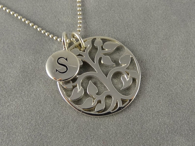 Silver Family Tree of Life Initial Necklace Personalized - Etsy