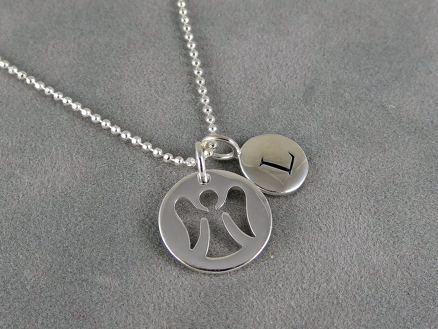 Silver Angel Initial Necklace Guardian Angel Necklace - Etsy