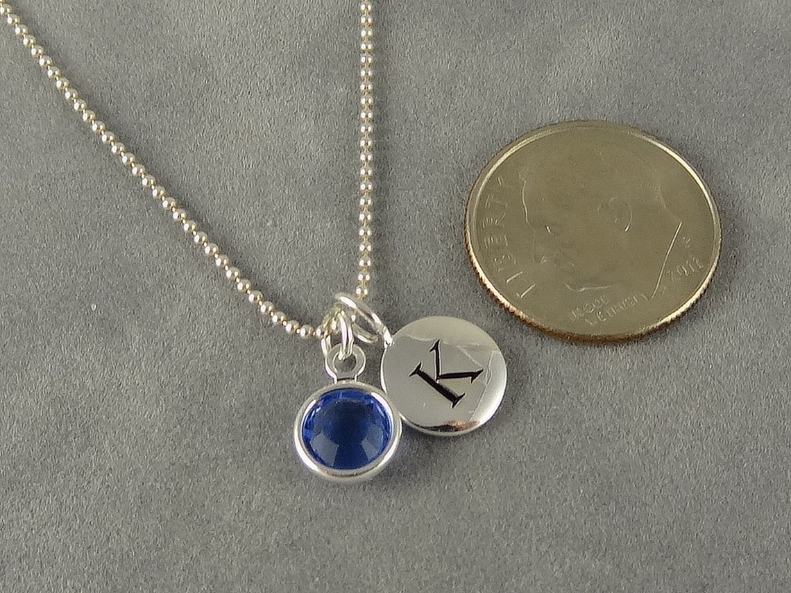 Custom Initial and Birthstone Necklace Silver Personalized - Etsy