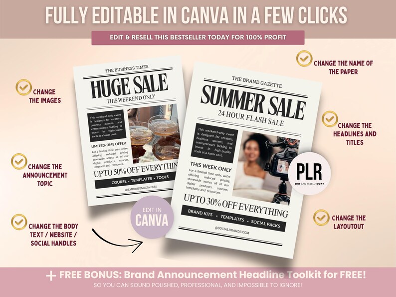 Editable Newspaper Template Canva for Business PLR - Etsy