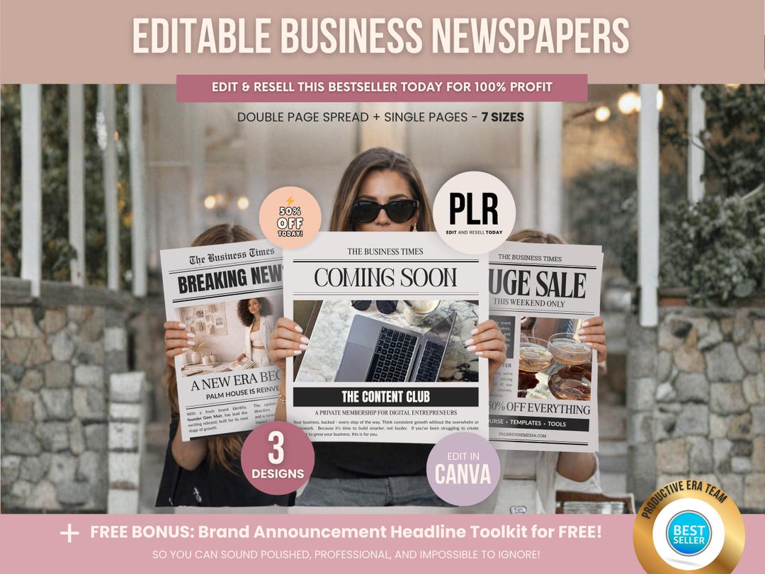 Editable Newspaper Template Canva for Business PLR - Etsy