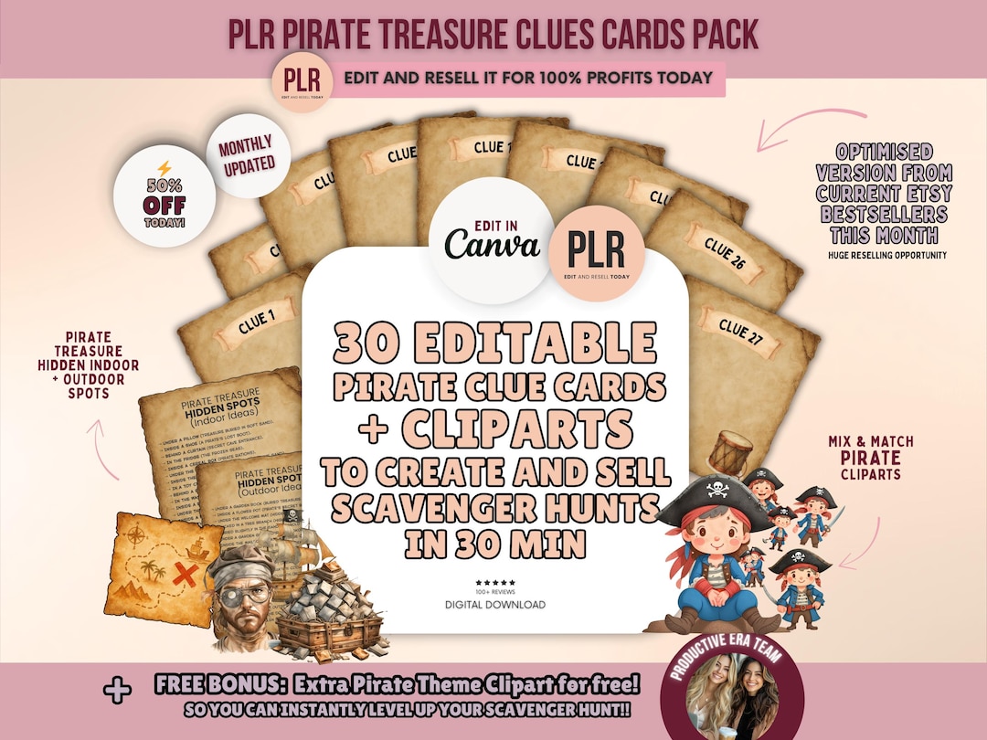 Editable Pirate Treasure Hunt Clue Cards Bundle PLR Templates - Etsy