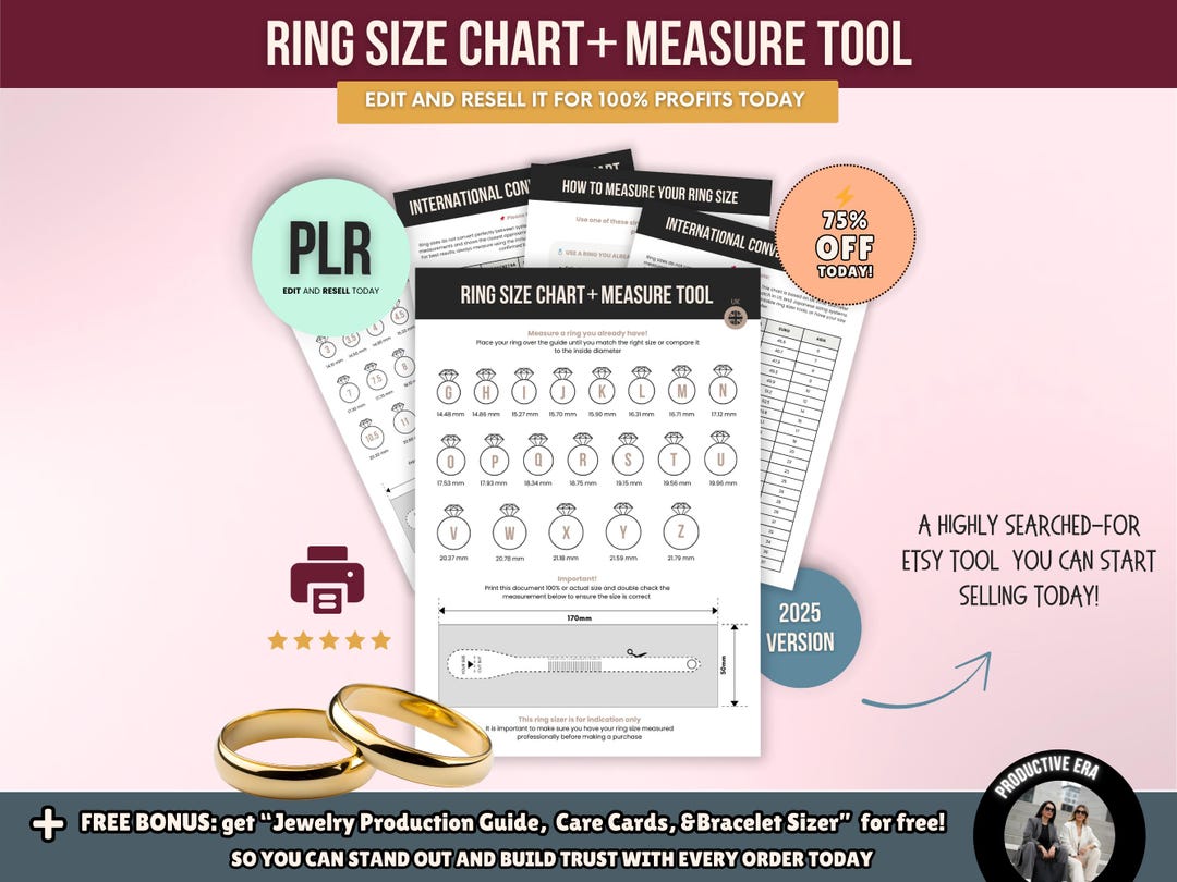 Ring Size Chart & Measure Tool PDF | Editable Canva Template ...