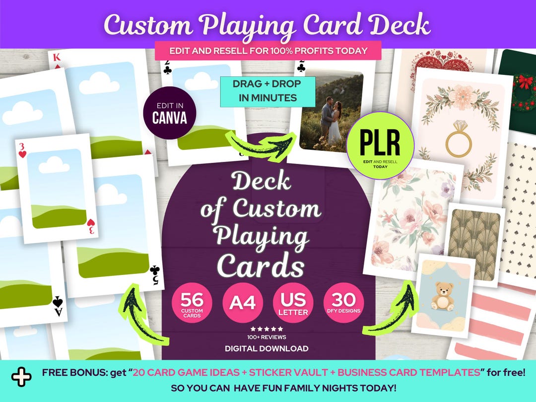 Custom Playing Card Deck Canva Templates PLR, 52 Editable Printable ...