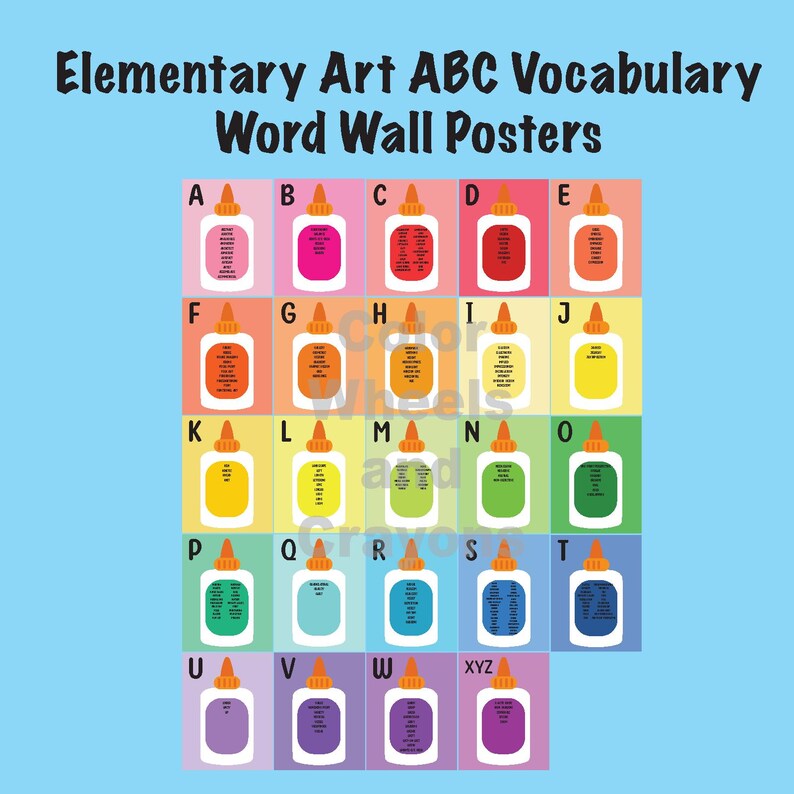 Elementary Art Classroom Alphabet ABC Vocabulary World Wall Posters - Etsy