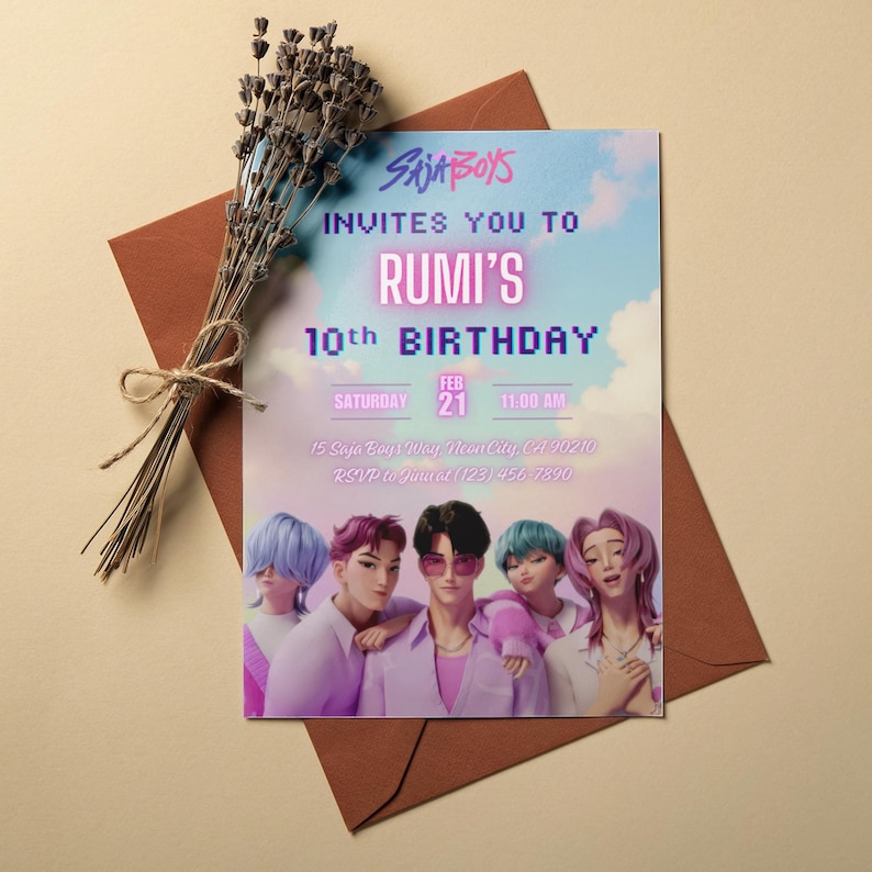 Saja Boys Kpop Demon Hunters Birthday Invitation | Editable Canva ...
