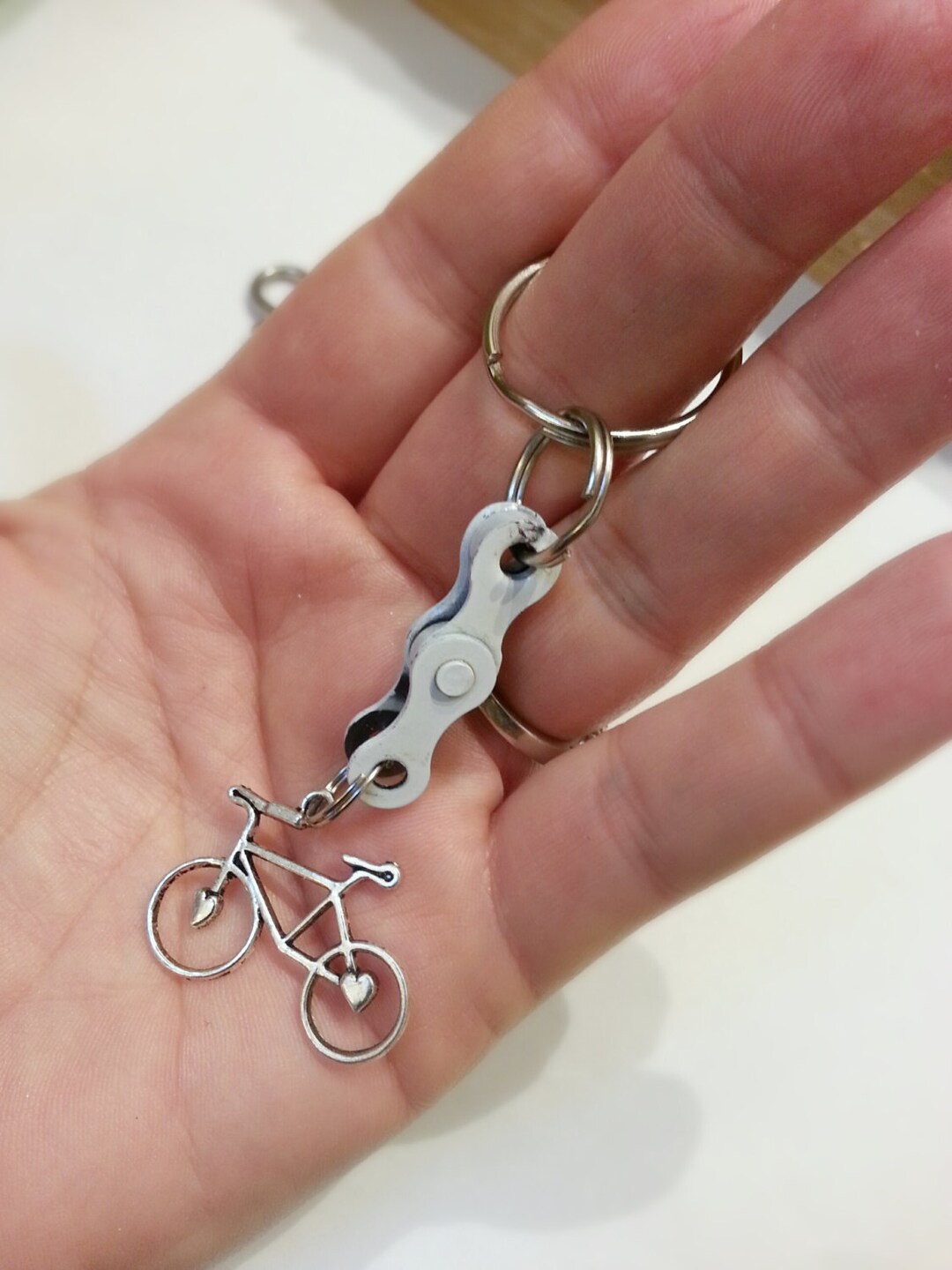 Bicycle Charm Bike Chain Key Chain Cute Heart - Listing is for ONE Key ...