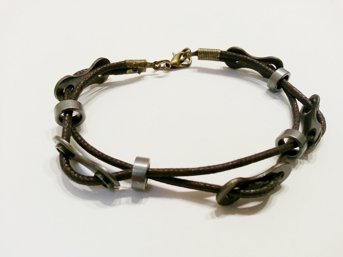 Bike Chain Link and Spacer Double Corded Bracelet Mens Unisex | Etsy
