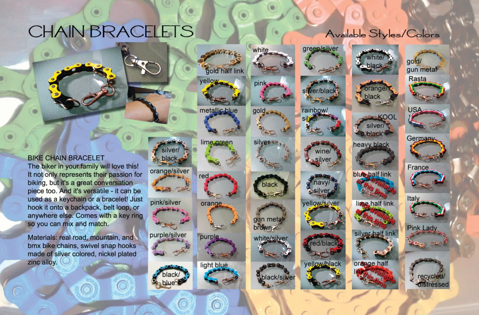 Lime Green Bicycle Chain Bracelet - BCGREN - Etsy