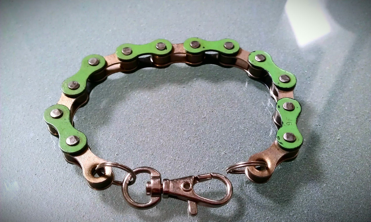 Bike Chain Bracelet Green and Silver BCGSIL - Etsy