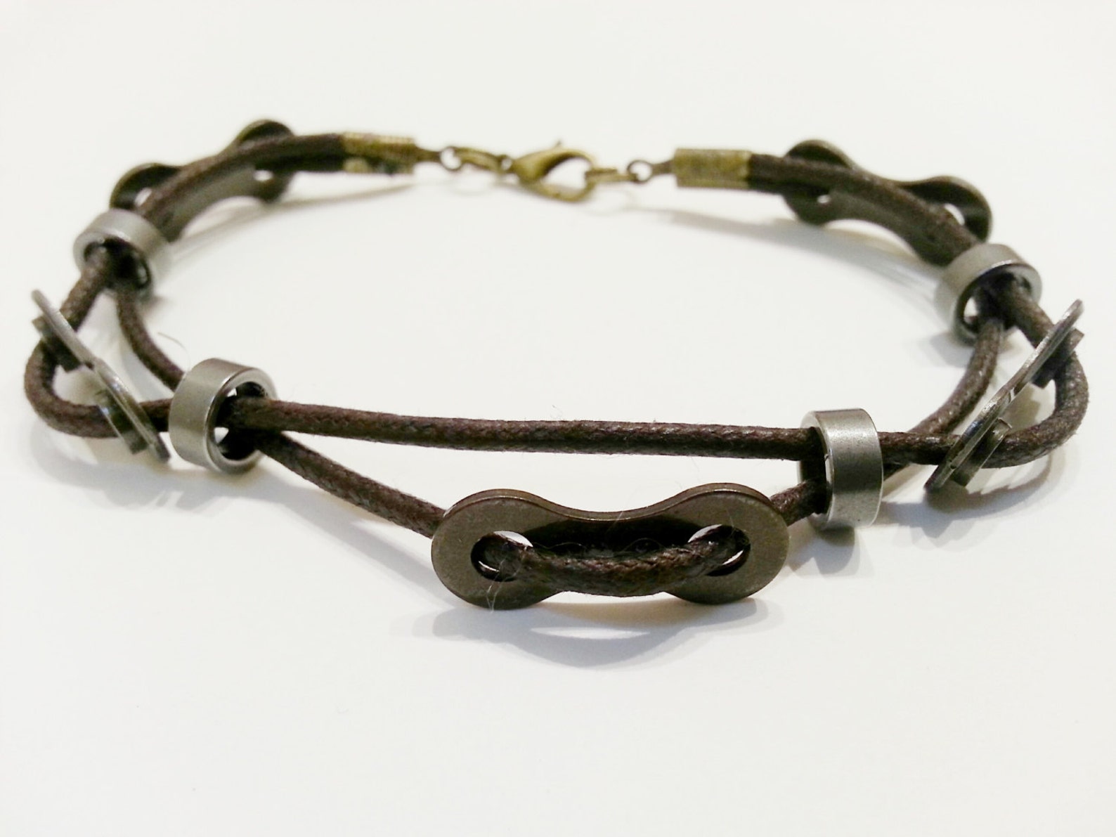 Bike Chain Link and Spacer Double Corded Bracelet Mens Unisex UBDBCD01 ...