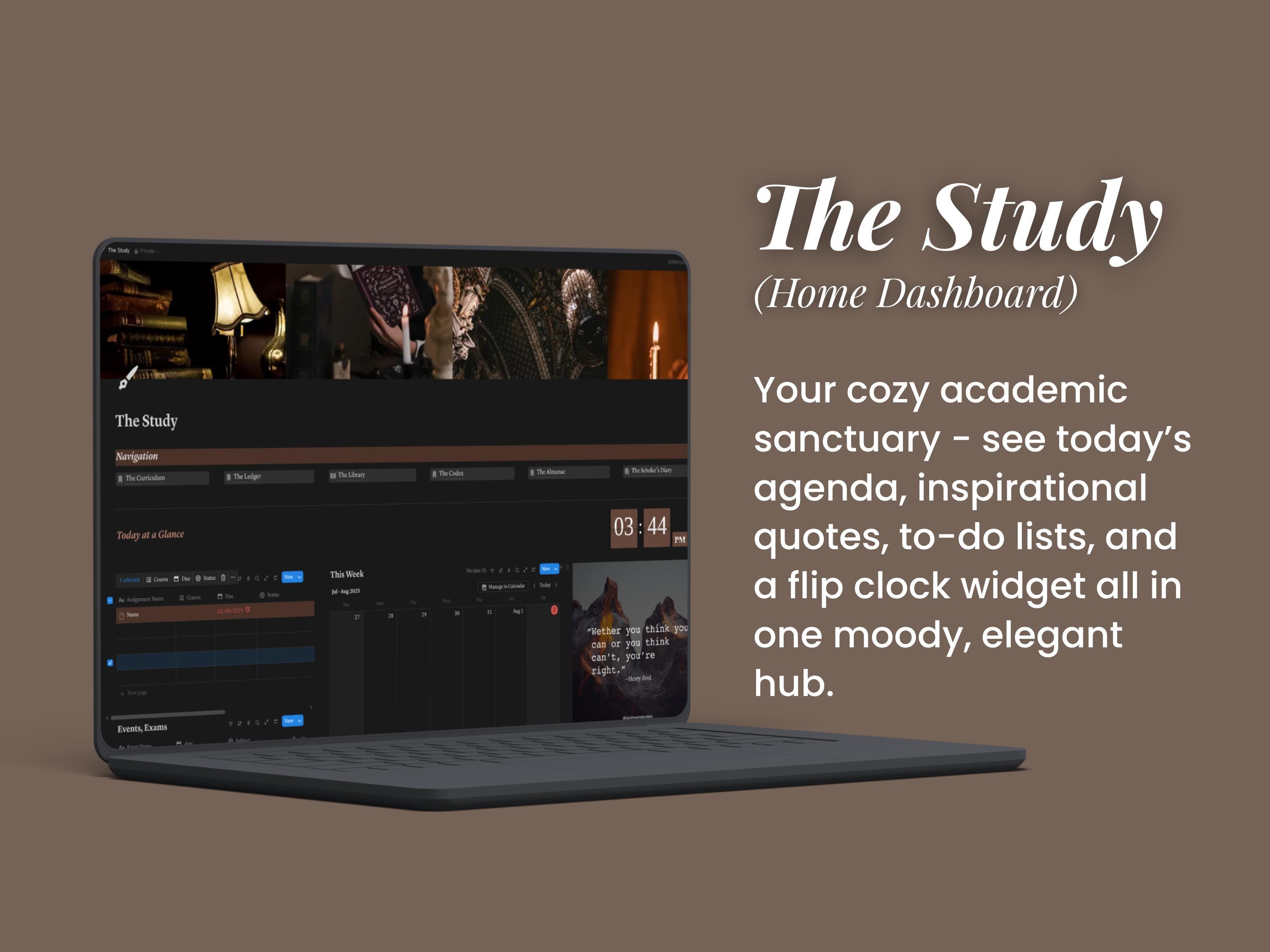 Dark Academia Notion Academic Planner | Student Dashboard, Course ...