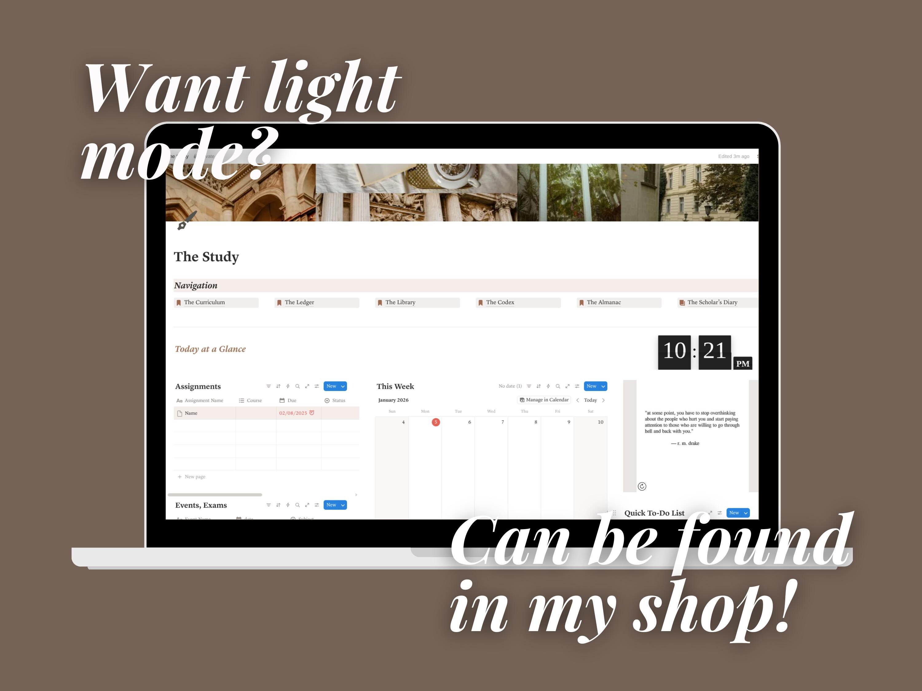Dark Academia Notion Academic Planner | Student Dashboard, Course ...
