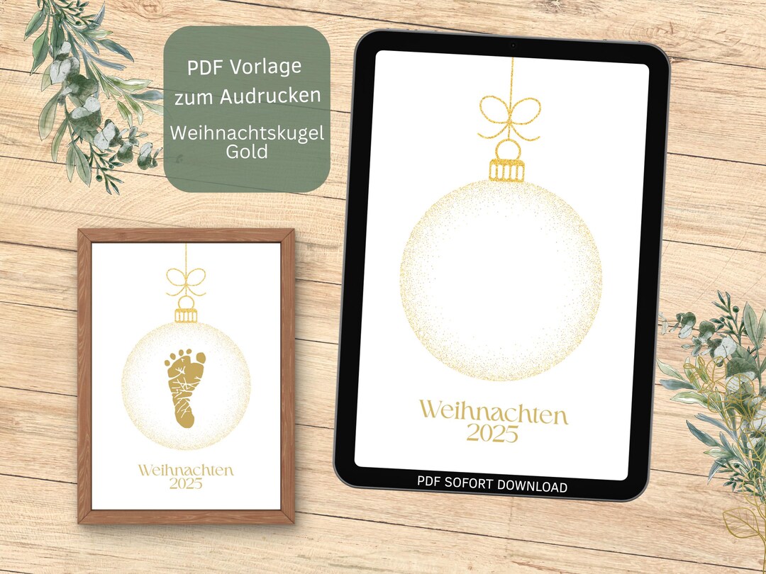 DIN A4 Christmas Poster | Hand & Footprint Template | Gold Christmas ...