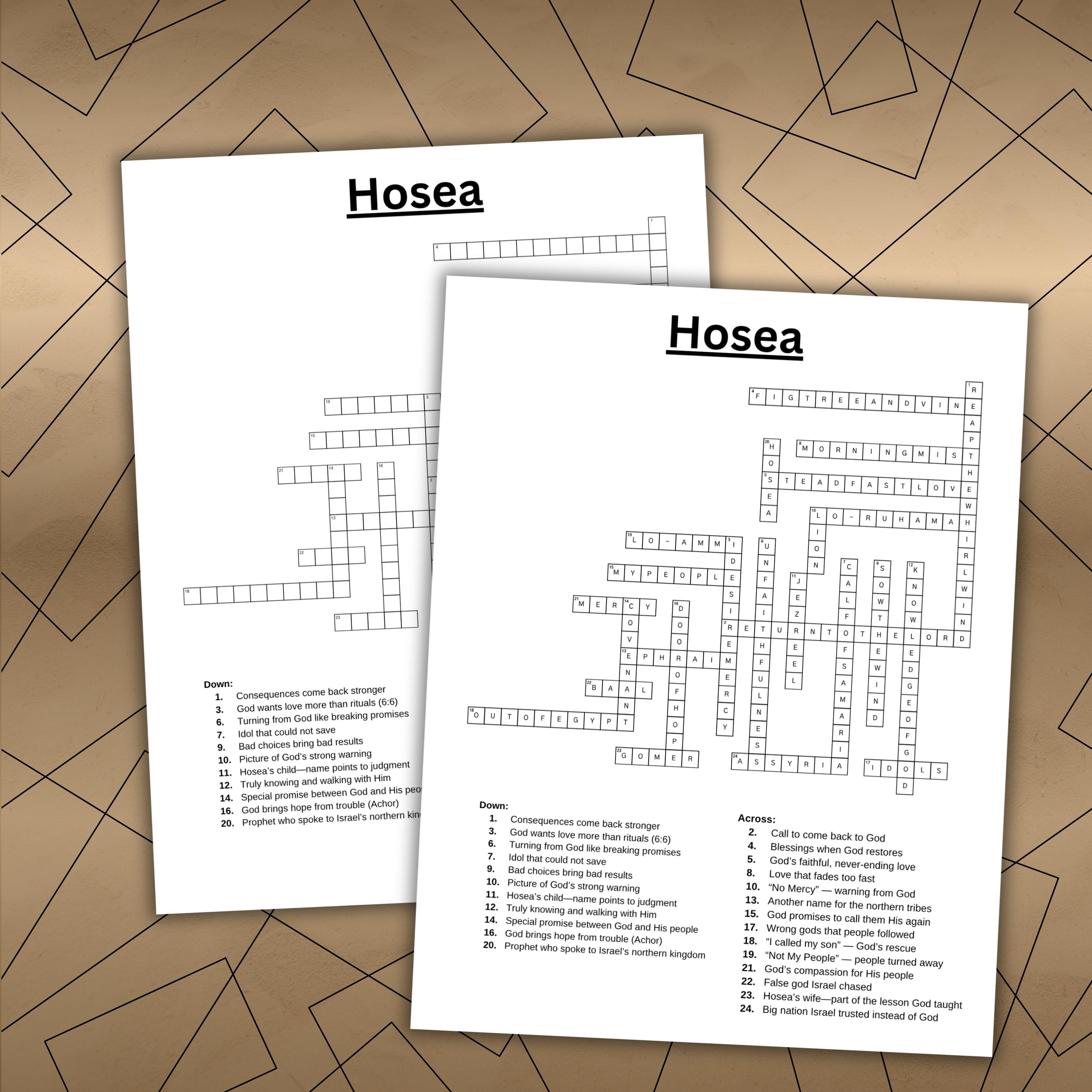 Hosea Bible Activities: Crossword, Word Search, and Word Scramble ...