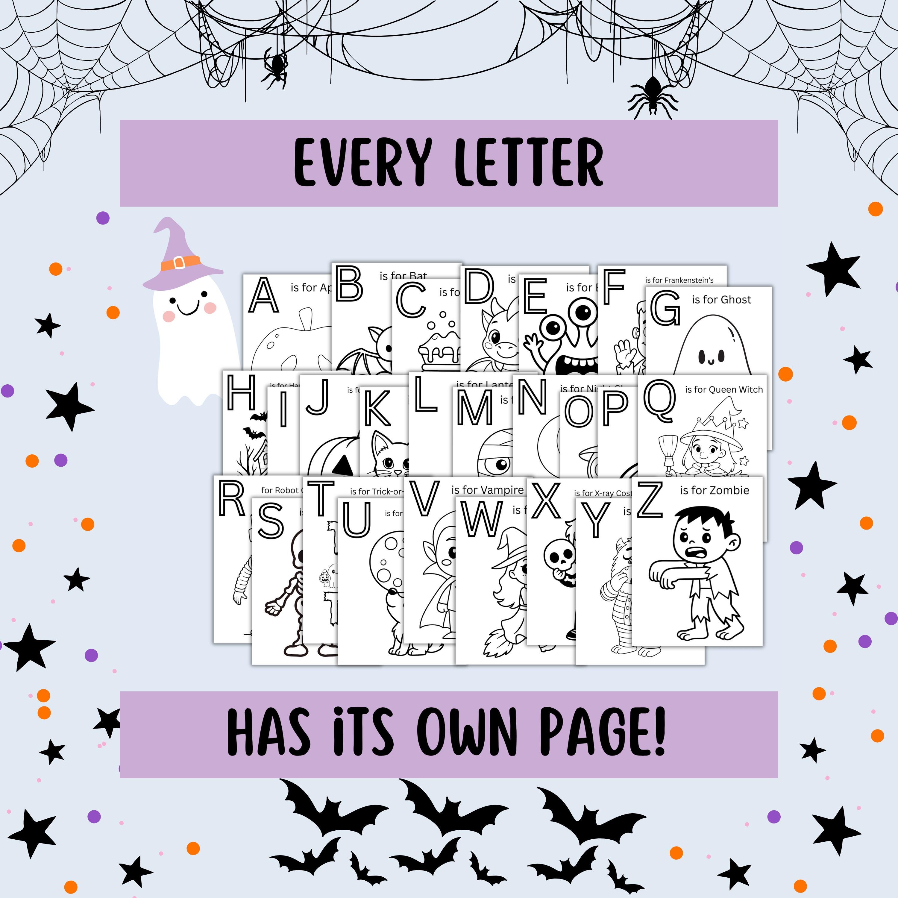 Halloween Alphabet Coloring Pages: A-Z Letter Tracing Worksheets ...